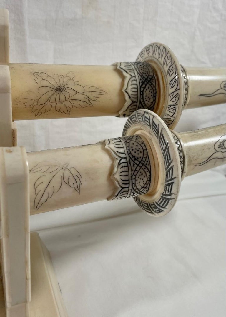 Pair of 20th Century Chinese Incised Bone Samurai Style Swords For Sale ...