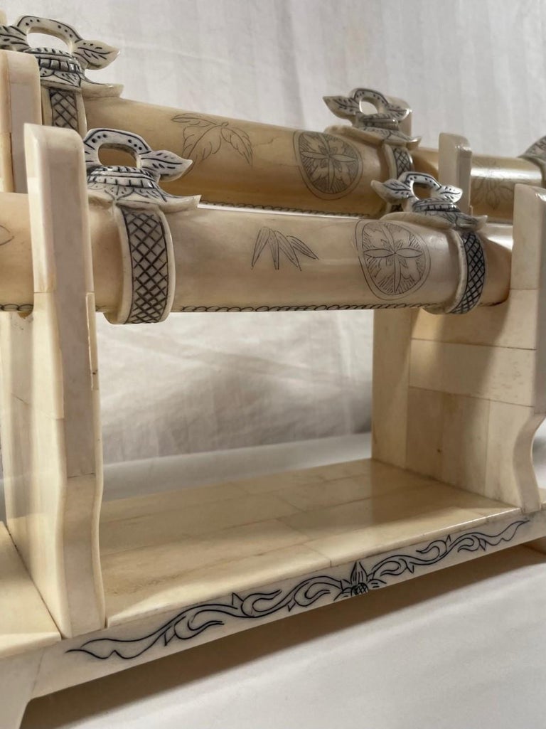 Pair of 20th Century Chinese Incised Bone Samurai Style Swords For Sale ...