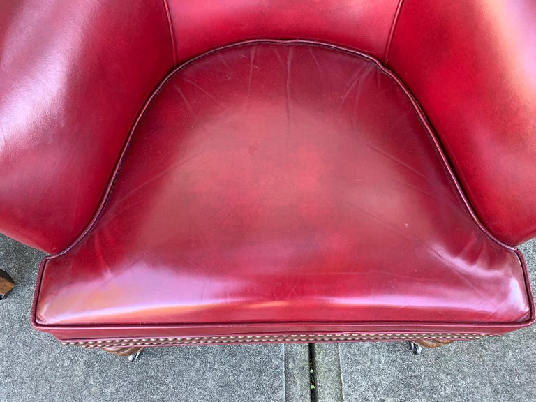 Pair of 20th Century English Red Leather Barrel Chairs at 1stDibs