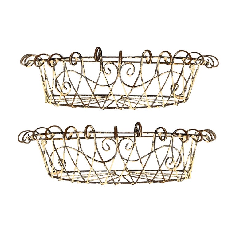 Pair of 20th Century French Iron Wire Planters For Sale at 1stDibs