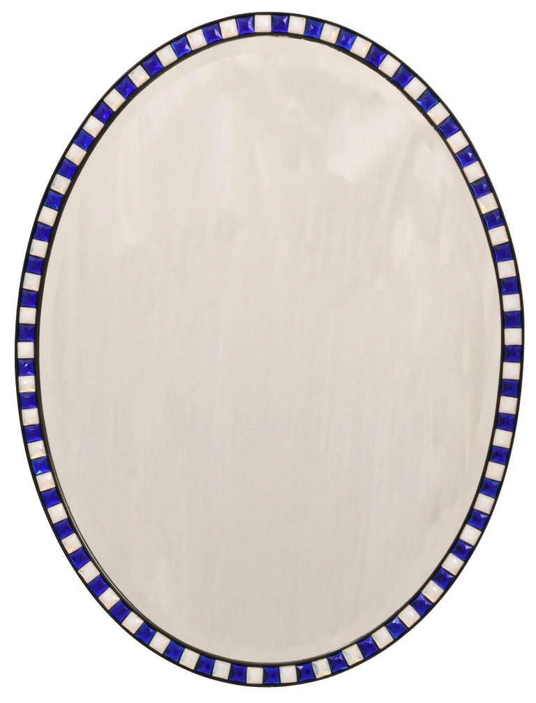Pair of 20th Century Georgian Style White and Blue Oval Mirrors For ...