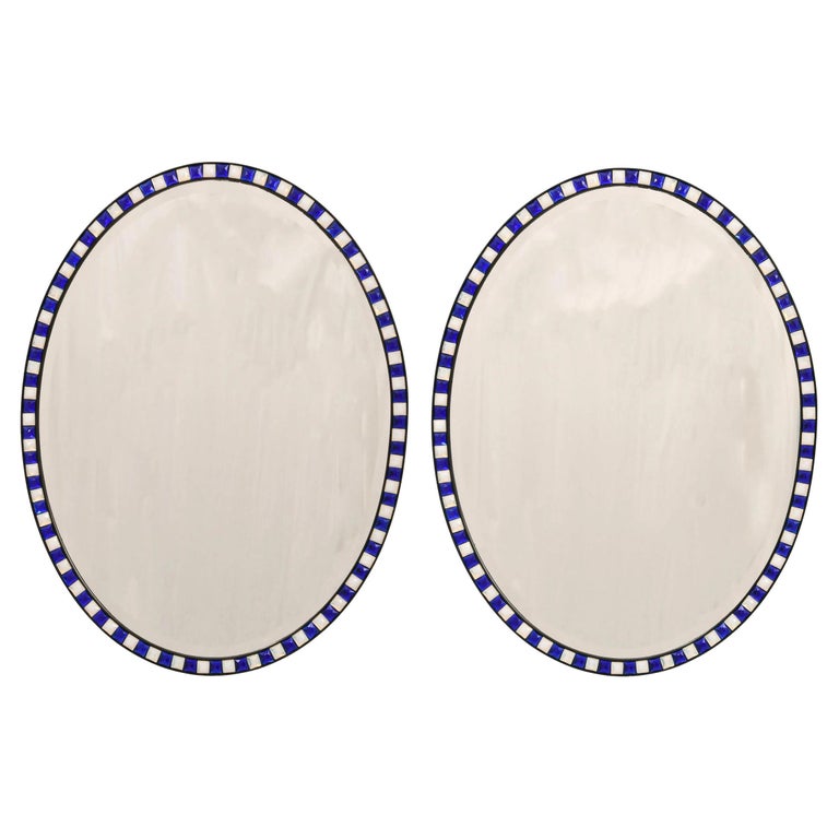 Pair of 20th Century Georgian Style White and Blue Oval Mirrors For ...