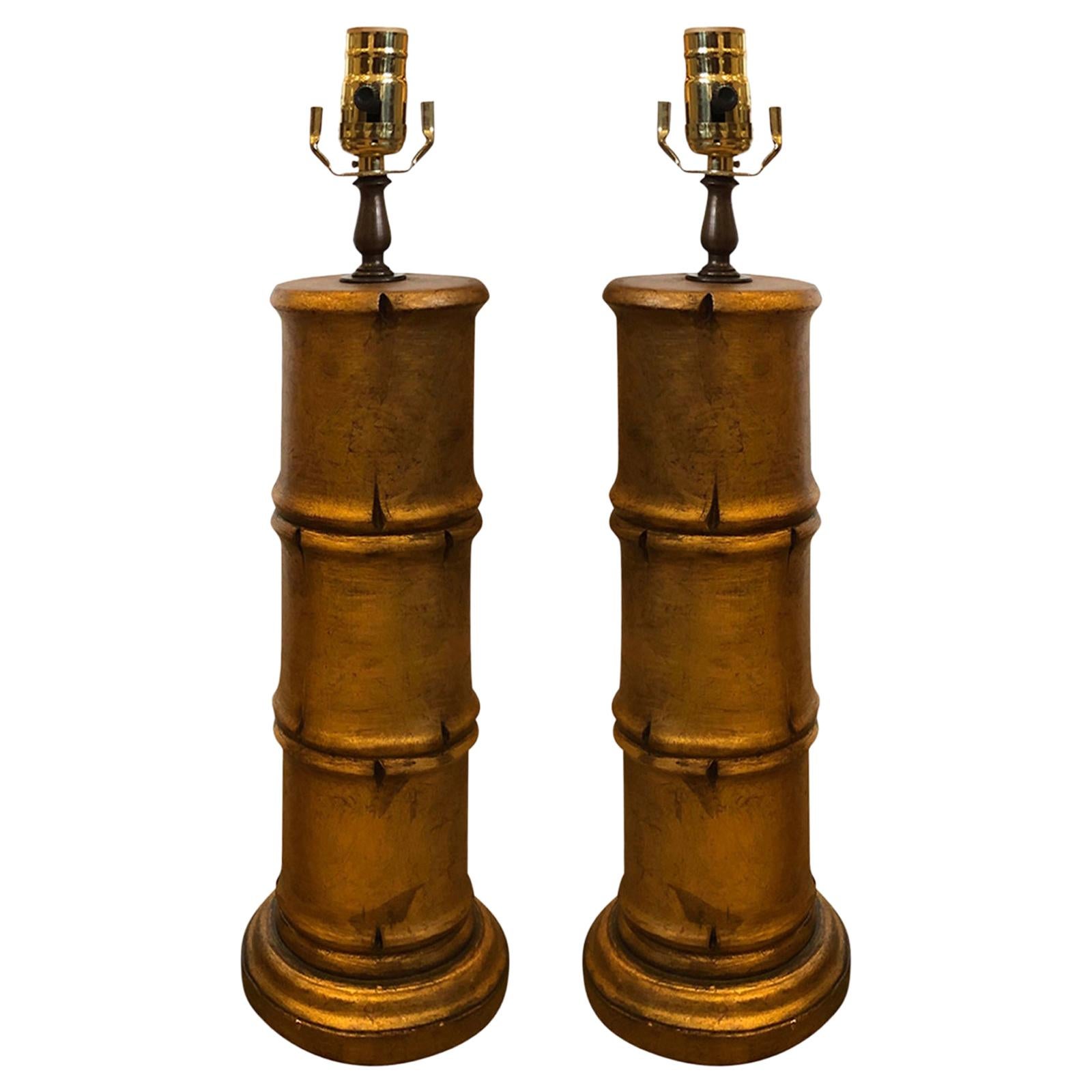 Pair of Early 20th Century Fluted Column Lamps with Crystal Oil Font ...