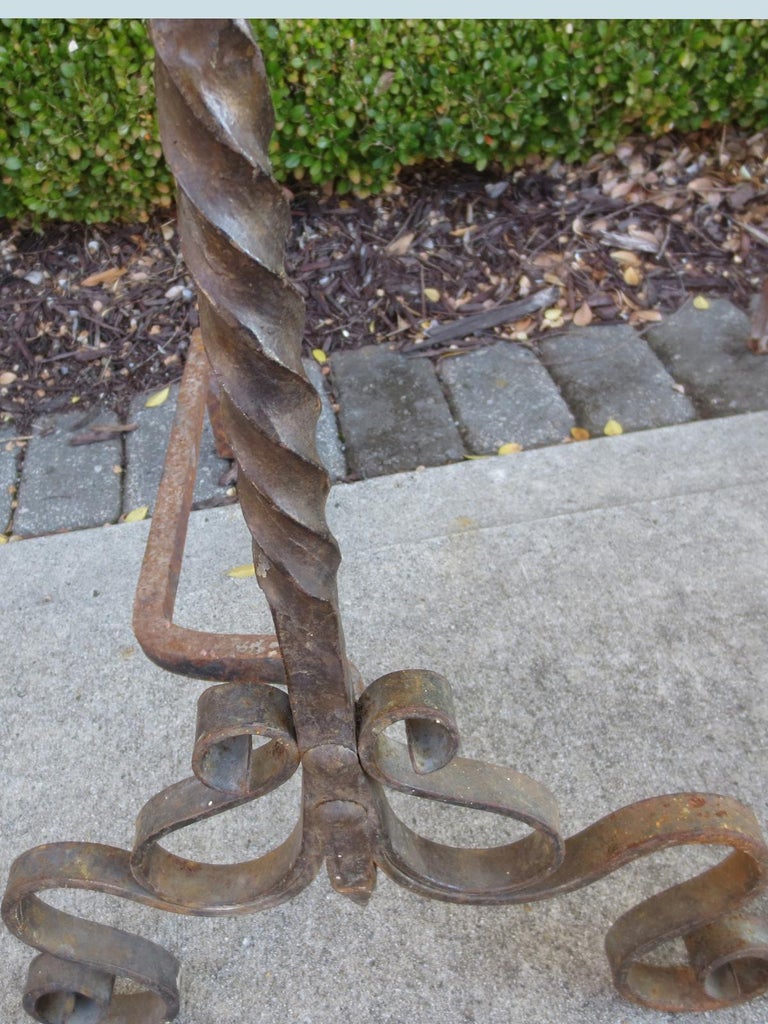Pair of 20th Century Hand Forged Iron Andirons For Sale at 1stdibs