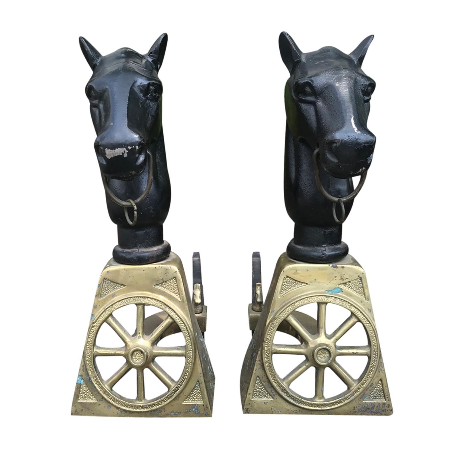 Vintage Iron Horse Heads and Bronze Hoof Andirons at 1stdibs