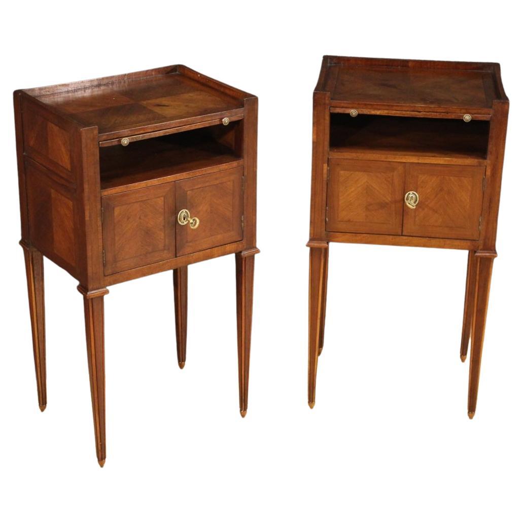 20th Century Pair of Italian Inlaid Wooden Bedside Tables in Louis XVI ...