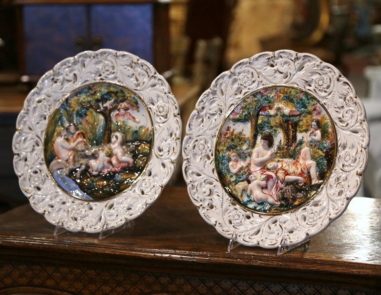 Pair of 20th Century Italian Hand-Painted Porcelain Capodimonte Wall ...