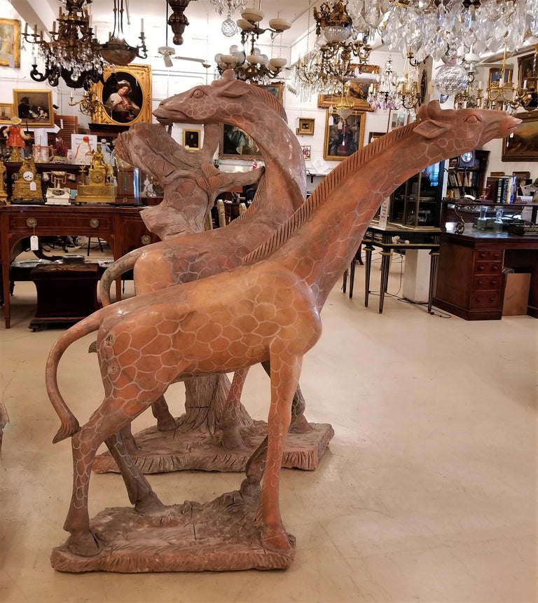 Pair of 20th Century Life Size Pink Striated Marble Baby Giraffes For ...