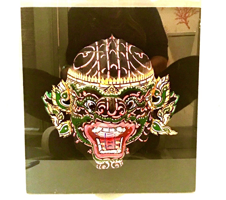 Pair Of 20th Century Lucite Shadow Box Mounted Hand-Painted Tribal ...