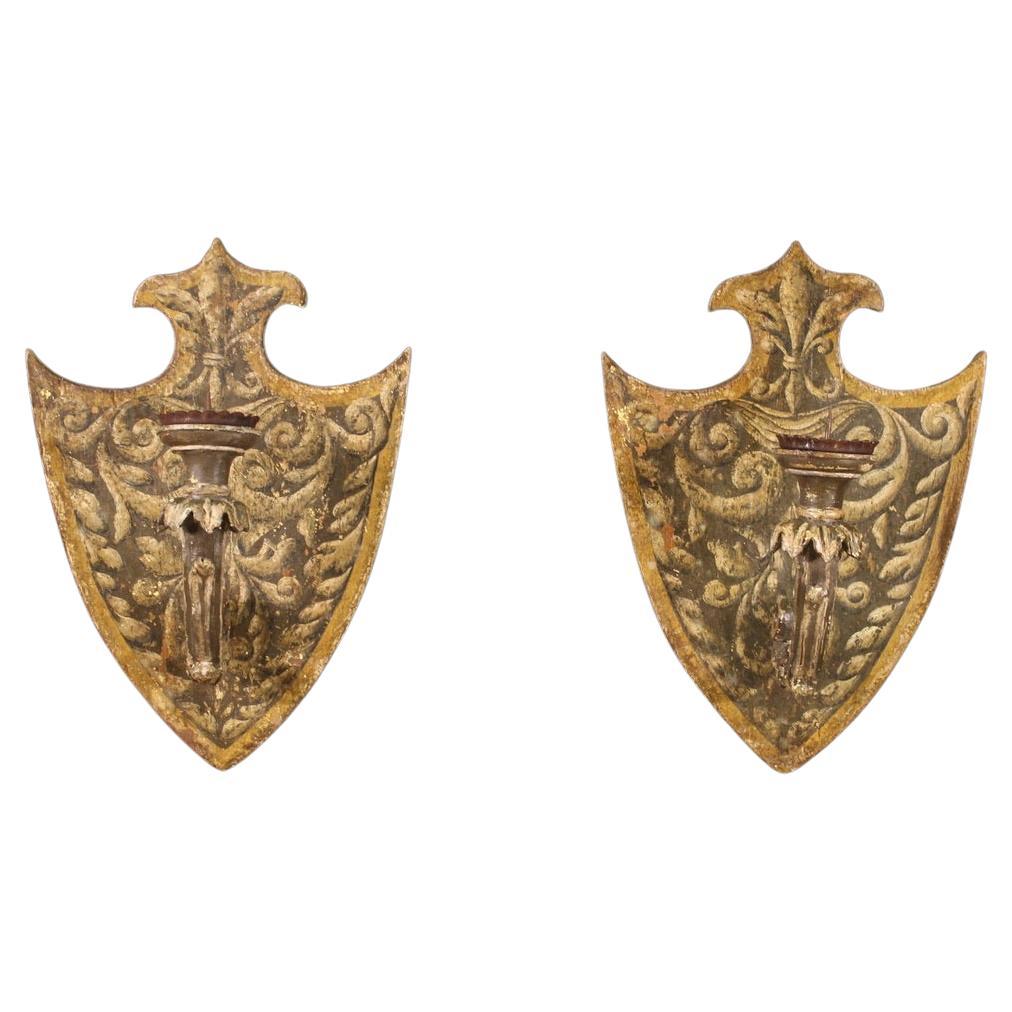 Large Pair of Italian Tuscan Style Polychromed Wood Sconces For Sale at ...