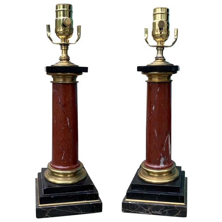 Pair of 20th Century Red and Black Marble Table Lamps at 1stDibs