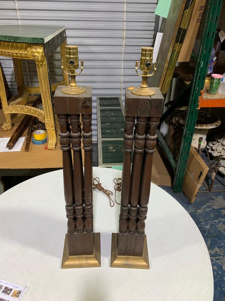 Pair of 20th Century Wood Bundle Prickets as Lamps For Sale at 1stDibs
