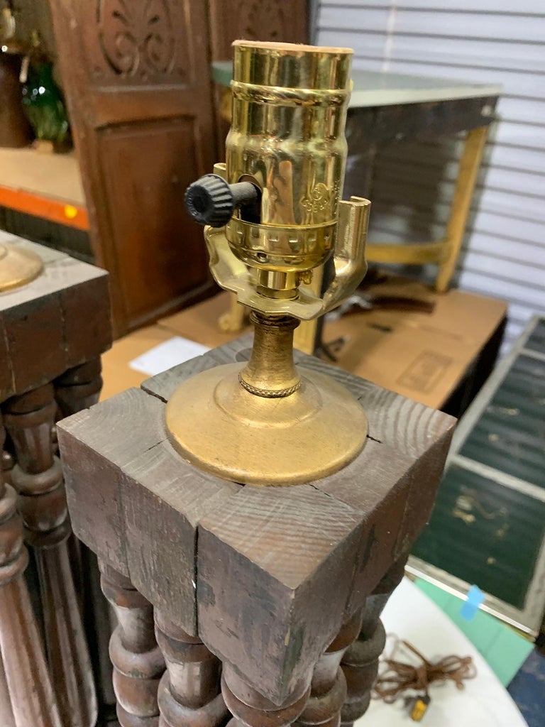 Pair of 20th Century Wood Bundle Prickets as Lamps For Sale at 1stDibs