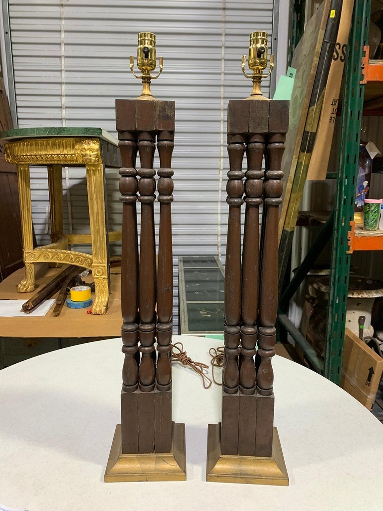 Pair of 20th Century Wood Bundle Prickets as Lamps For Sale at 1stDibs