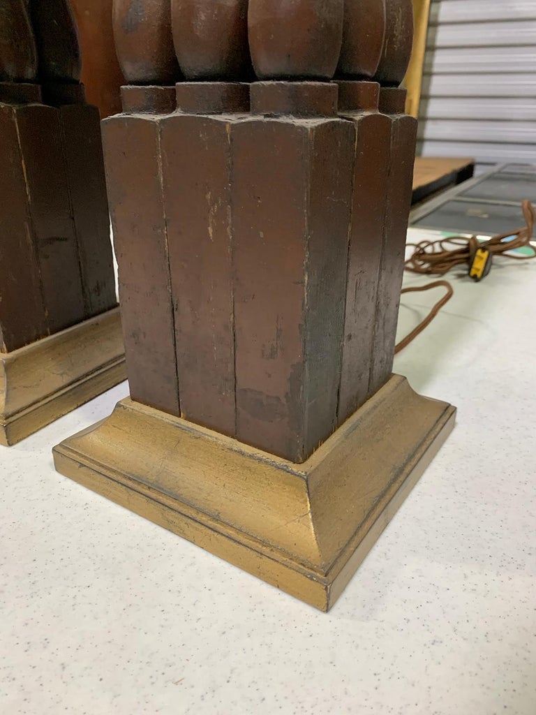 Pair of 20th Century Wood Bundle Prickets as Lamps For Sale at 1stDibs