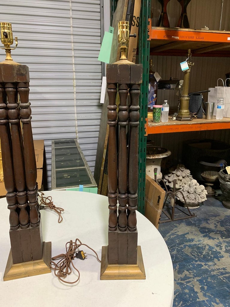 Pair of 20th Century Wood Bundle Prickets as Lamps For Sale at 1stDibs