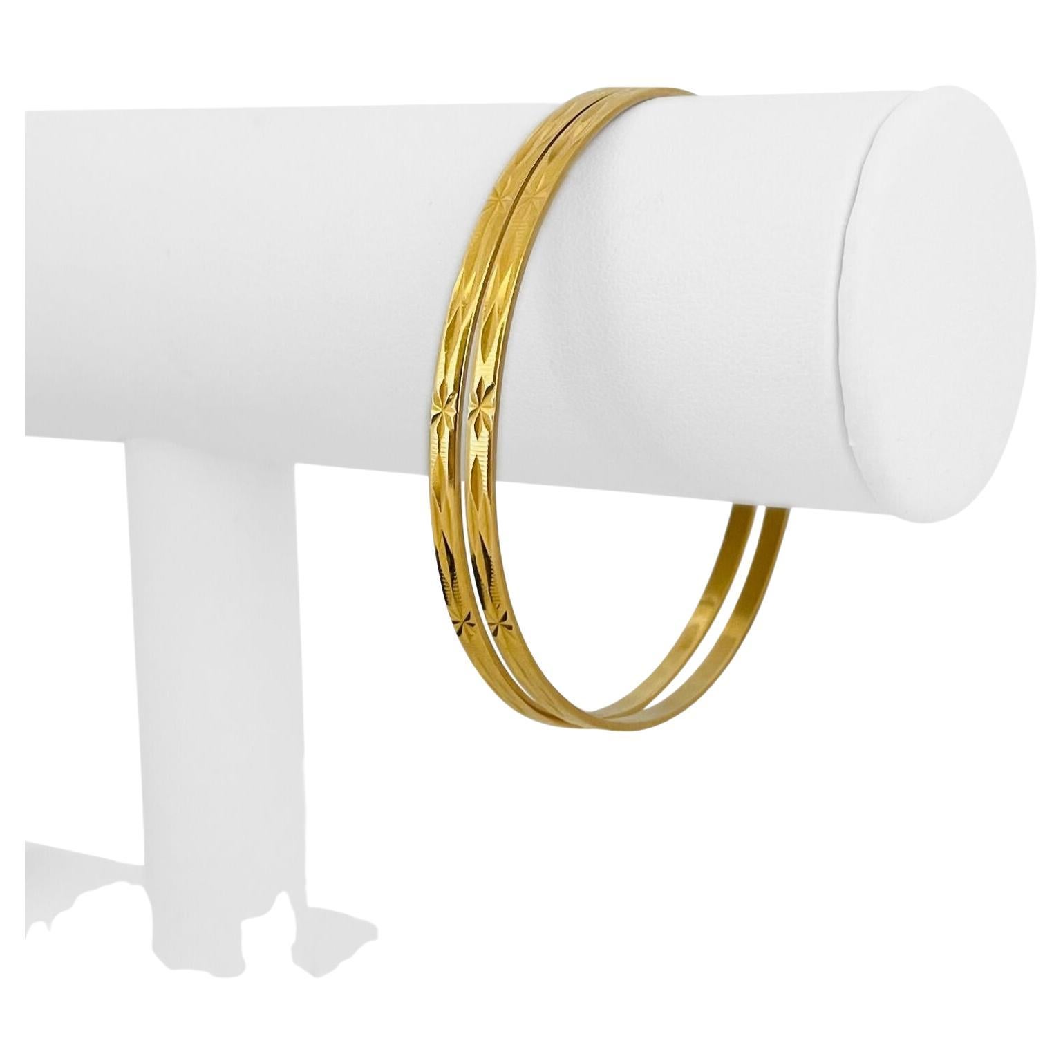 Pair of 14 Karat Yellow Gold Ladies Diamond Cut Bangle Bracelets For ...