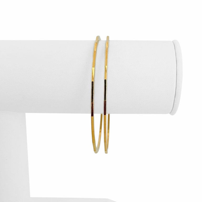 Pair of 21 Karat Yellow Gold Solid Thin Round Bangle Bracelets For Sale ...
