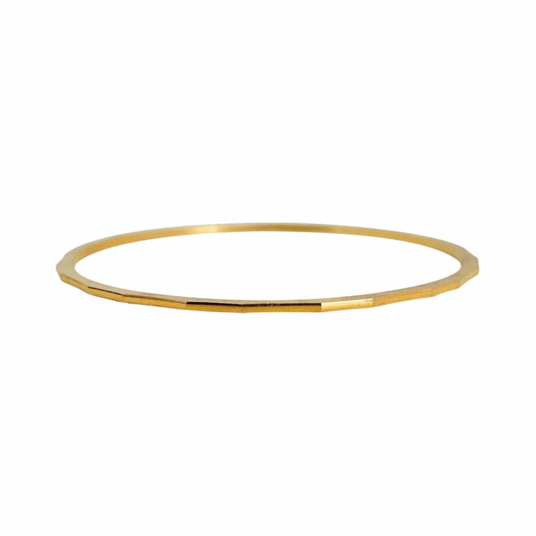 Pair of 21 Karat Yellow Gold Solid Thin Round Bangle Bracelets For Sale ...