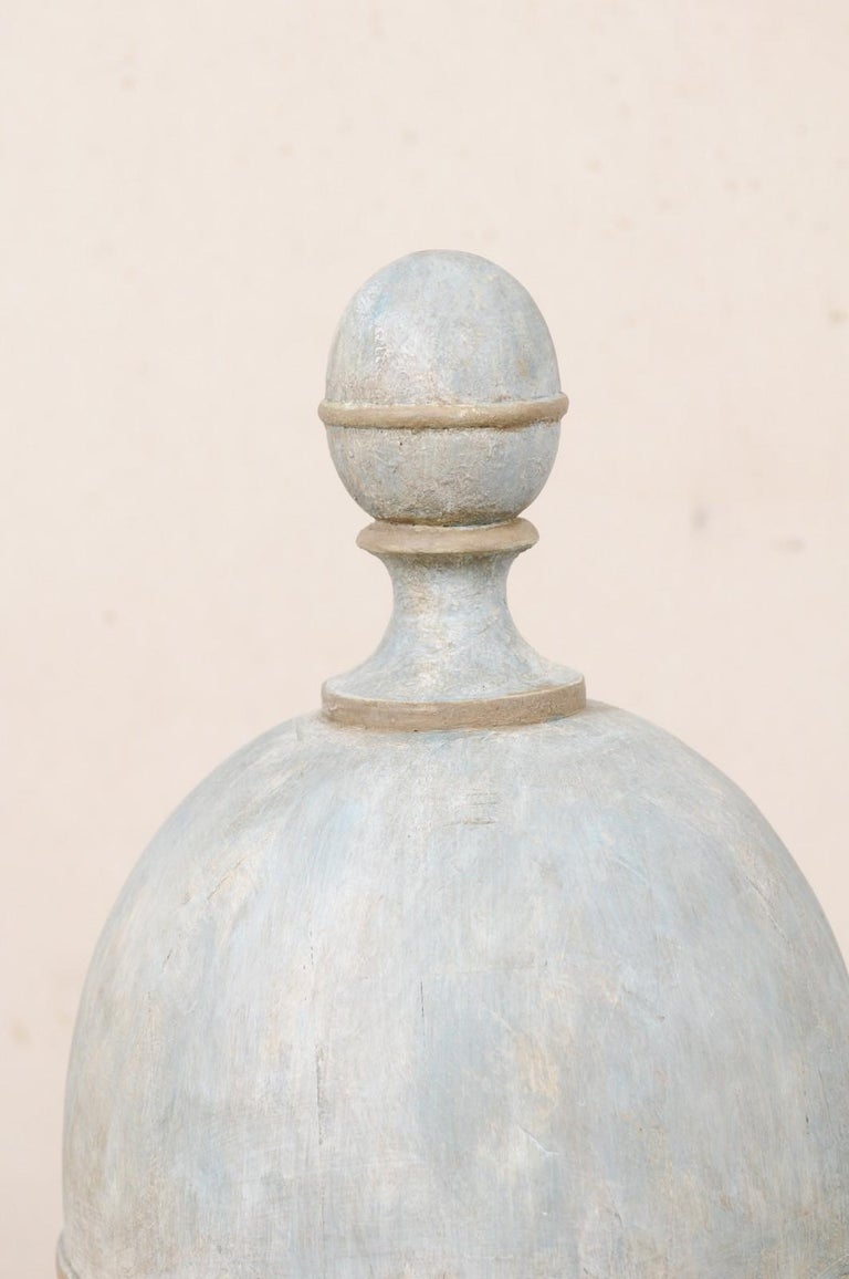 Pair of Artisan-Crafted Solid Wood Finials in Blue and Gray Color at ...