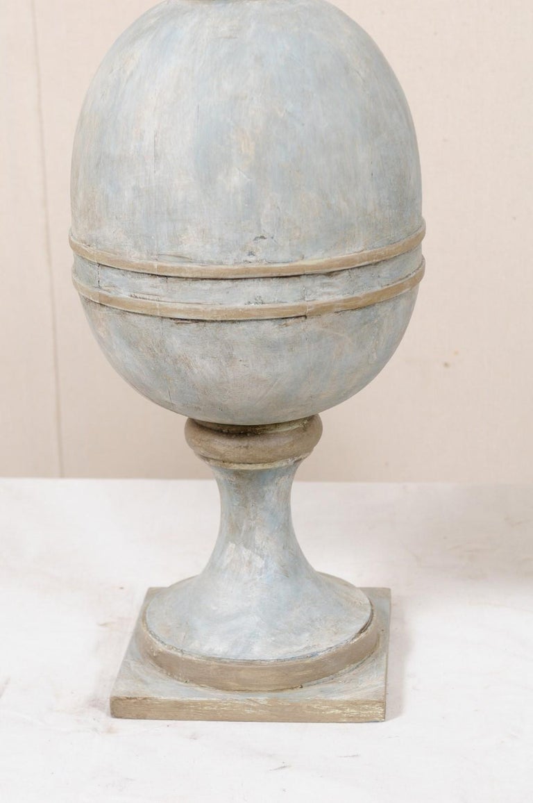 Pair of Artisan-Crafted Solid Wood Finials in Blue and Gray Color at ...