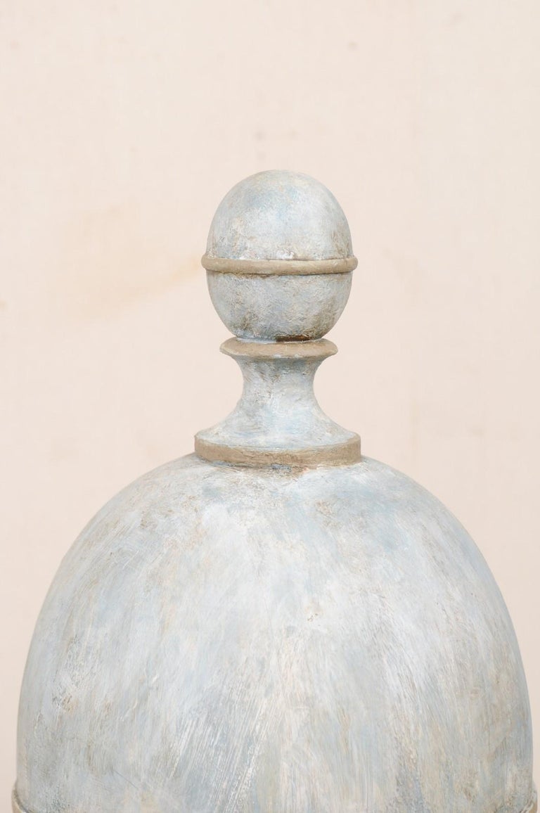 Pair of Artisan-Crafted Solid Wood Finials in Blue and Gray Color at ...