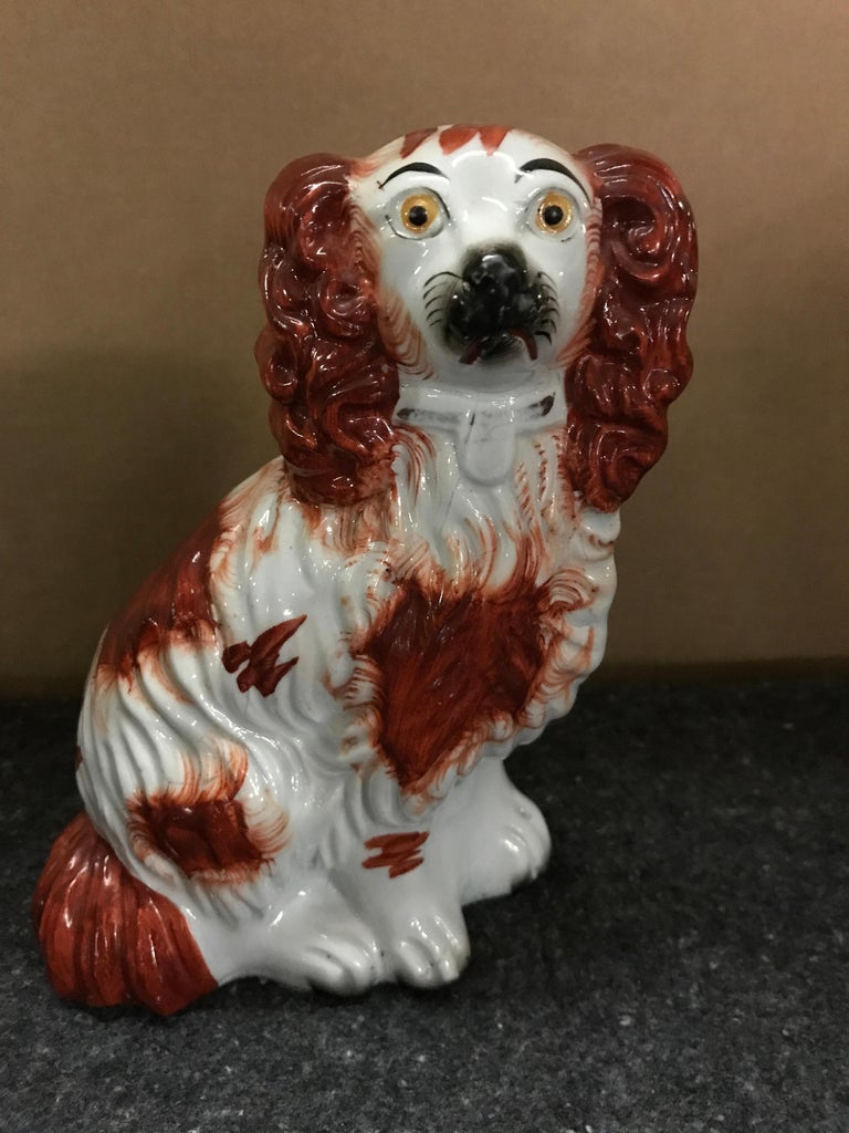 Pair of #4 Staffordshire England Red Seated Spaniel Dogs at 1stDibs