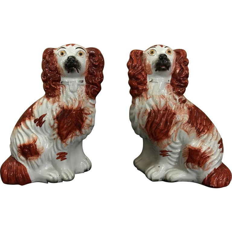 Pair of #4 Staffordshire England Red Seated Spaniel Dogs at 1stDibs