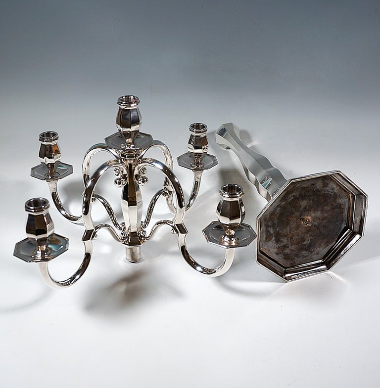Pair of 5-Flame Art Deco Silver Candelabras, Wilhelm Binder Germany, Ca ...