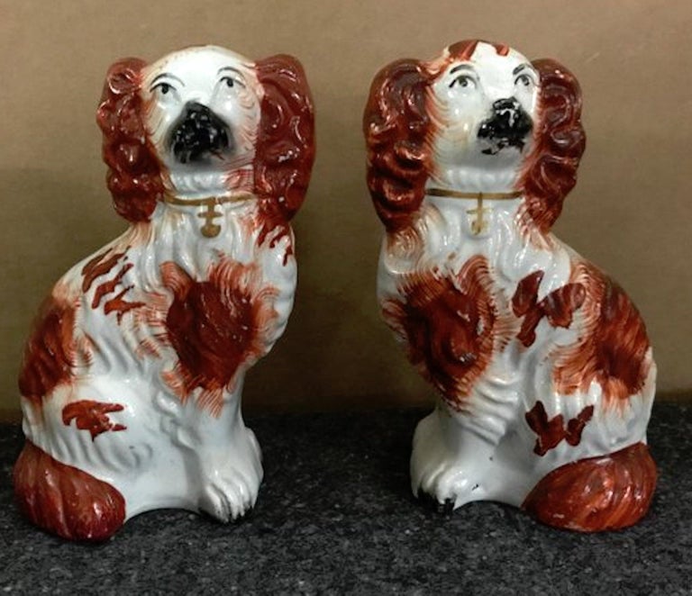 Pair of #6 Staffordshire England Red Seated Spaniel Dogs at 1stDibs