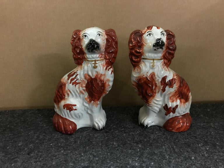 Pair of #6 Staffordshire England Red Seated Spaniel Dogs at 1stDibs