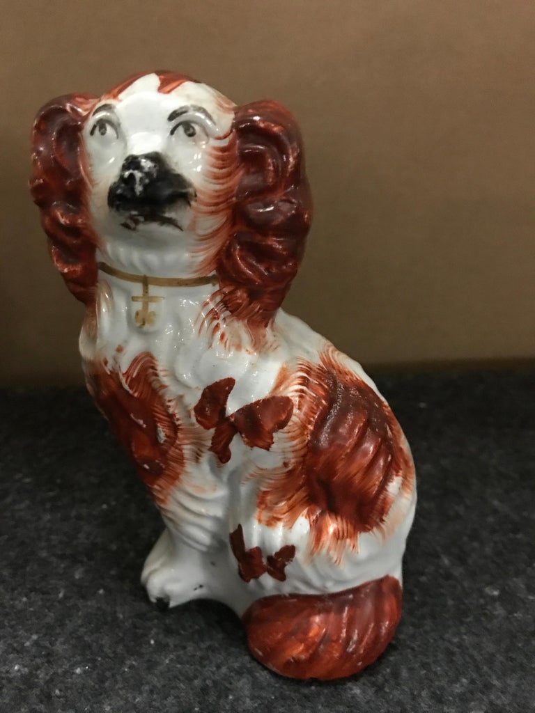 Pair of #6 Staffordshire England Red Seated Spaniel Dogs at 1stDibs