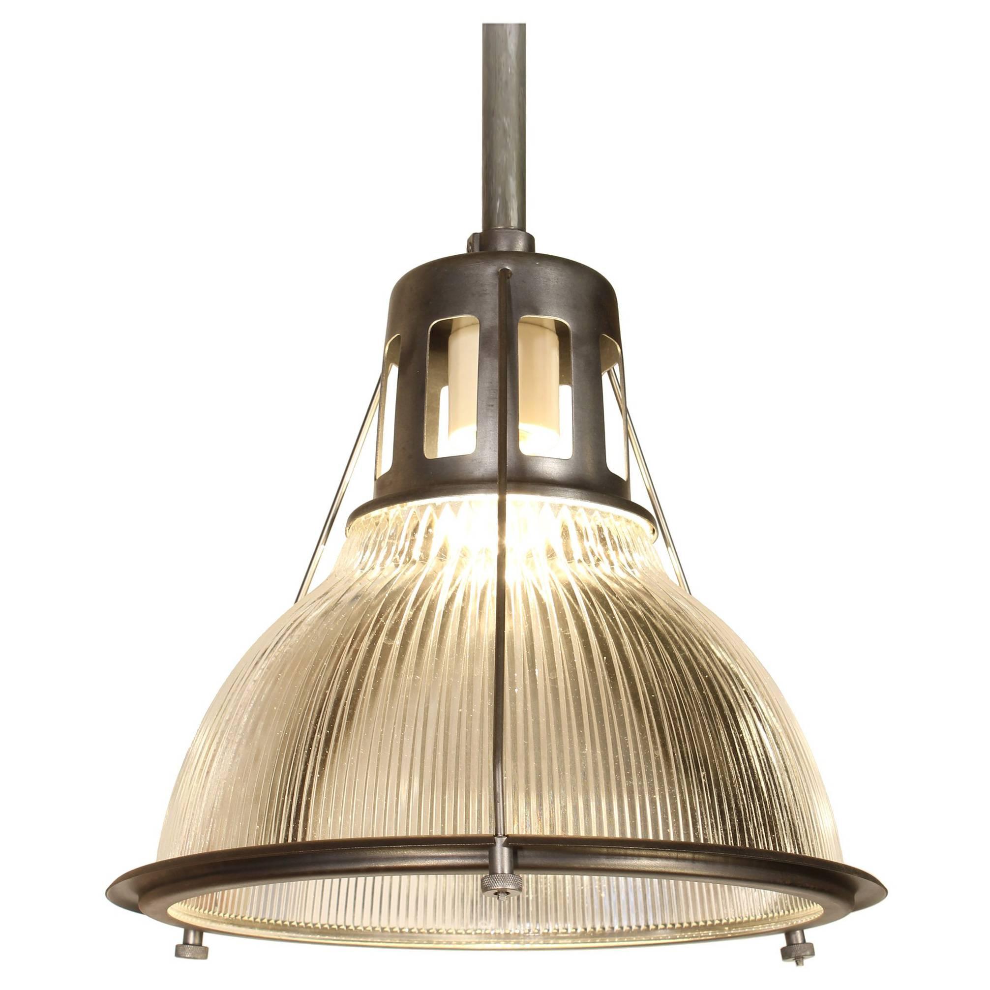 Pair of #682 Vintage Holophane Pendant Light, Lamp Metal and Glass For ...