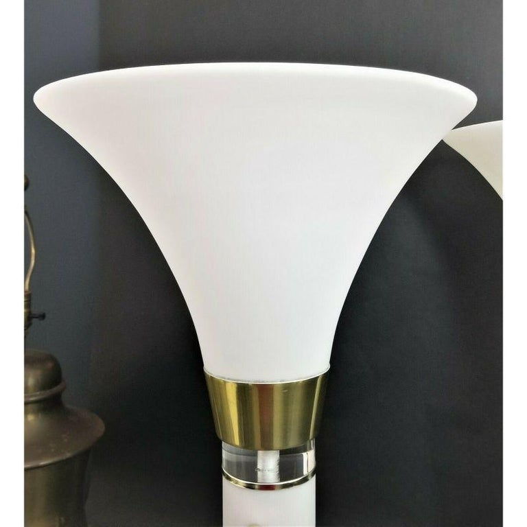 Pair of 70's Karl Springer Style Torchier Table Lamps For Sale at 1stDibs