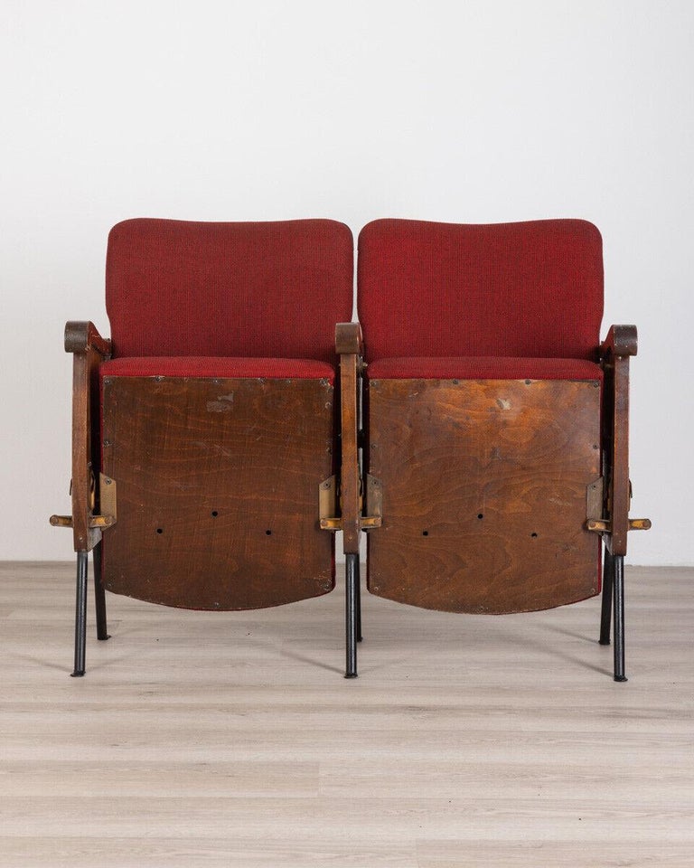 Pair of 70's Vintage Cinema Chairs in Red Fabric Design at 1stDibs