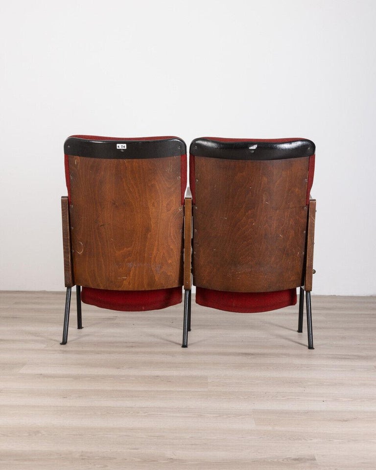 Pair of 70's Vintage Cinema Chairs in Red Fabric Design at 1stDibs
