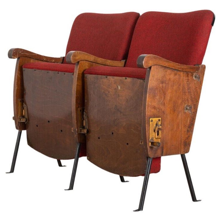 Pair of 70's Vintage Cinema Chairs in Red Fabric Design at 1stDibs