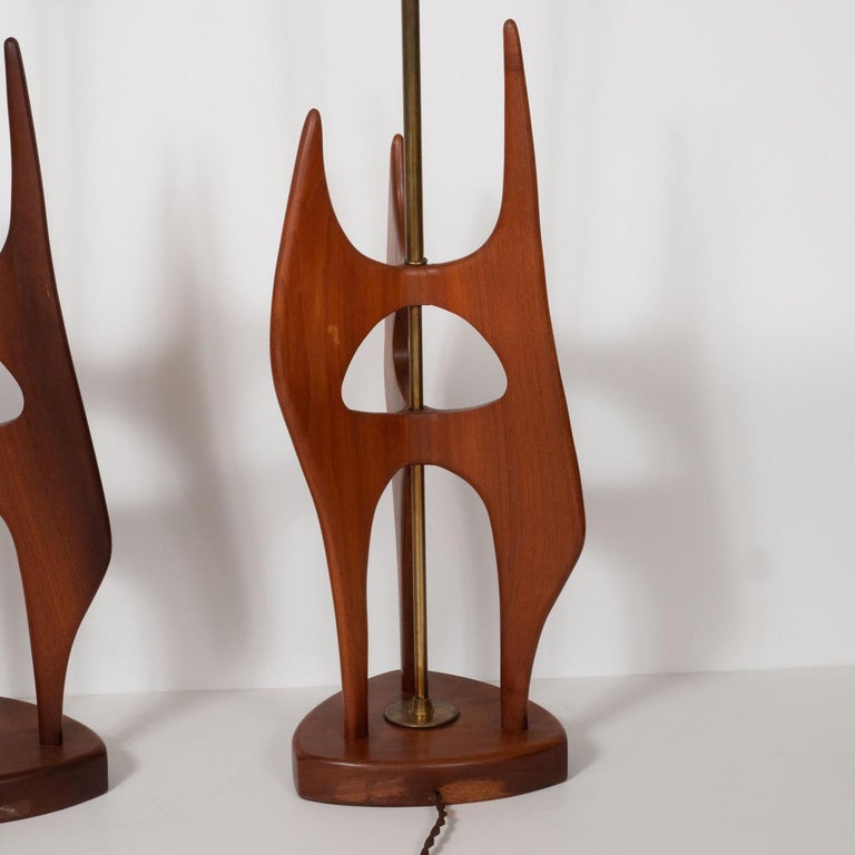 Pair of Abstract, Sculptural Walnut Wood Table Lamps For Sale at 1stDibs