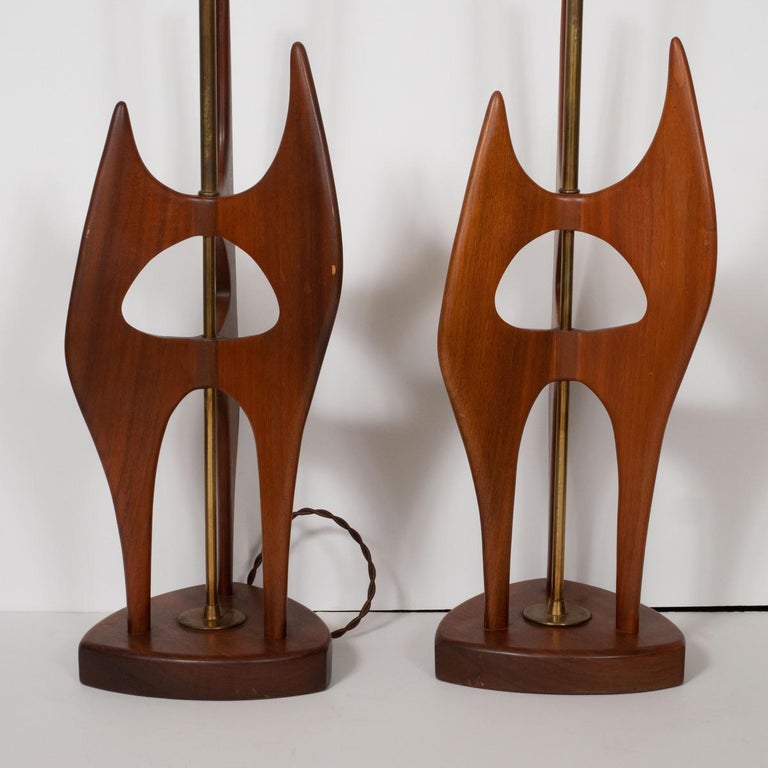 Pair of Abstract, Sculptural Walnut Wood Table Lamps For Sale at 1stDibs