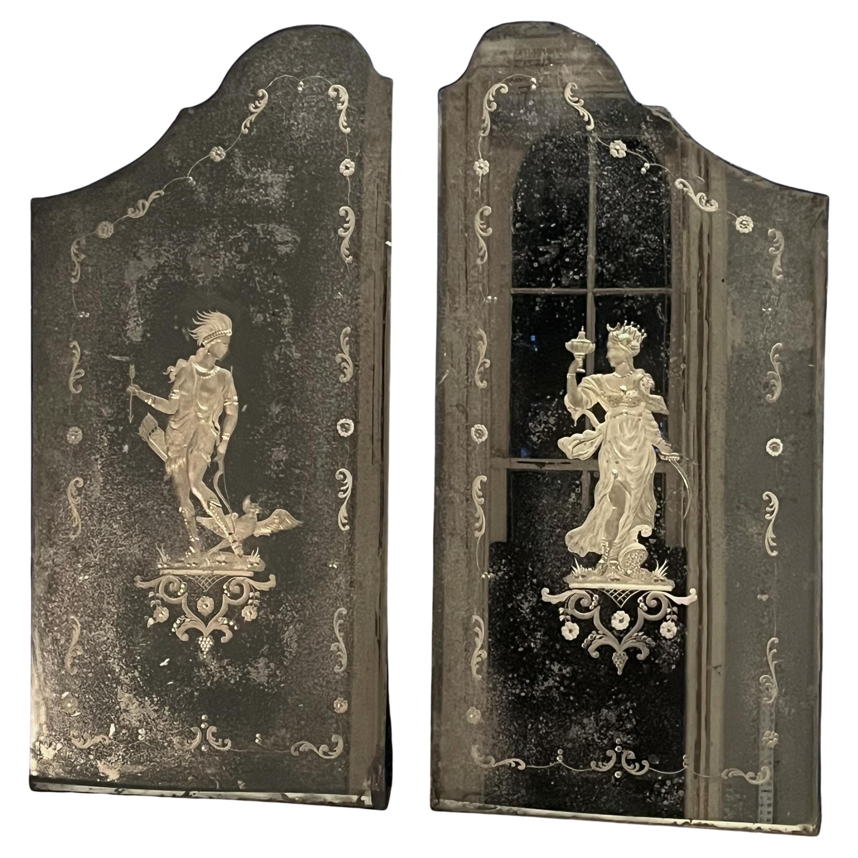 Pair of Acid Etched Mirror Figural Panels Depicting ‘ America ‘ and ...