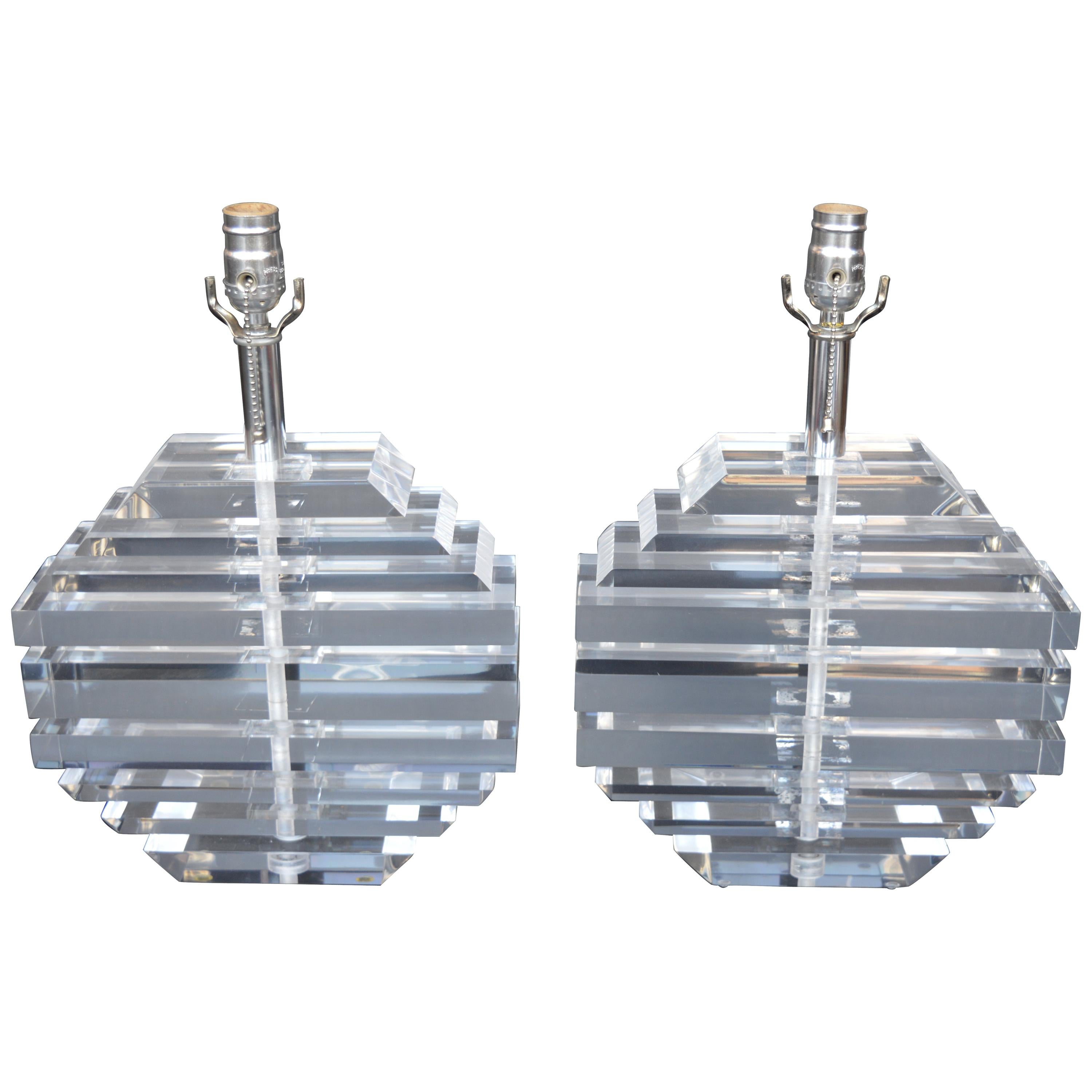 Pair of Acrylic and Chrome Lamps For Sale at 1stDibs