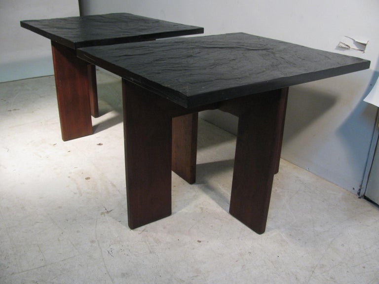 Pair of Adrian Pearsall Mid-Century Modern Walnut with Slate Top End ...