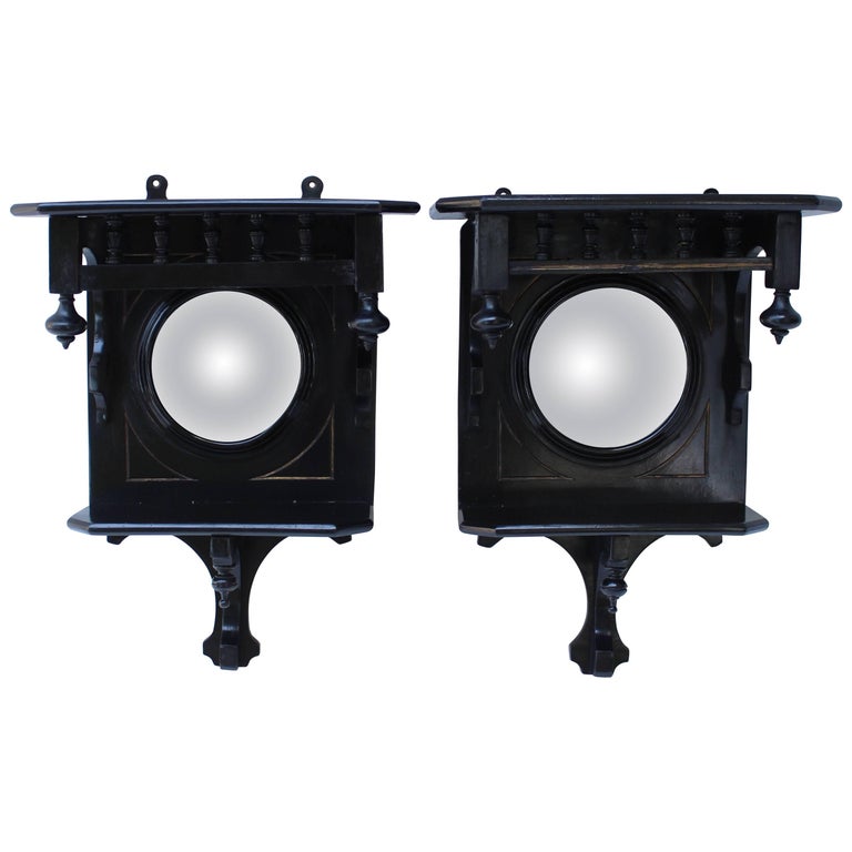 Pair of Aesthetic Wall Brackets with Convex Mirrors at 1stDibs