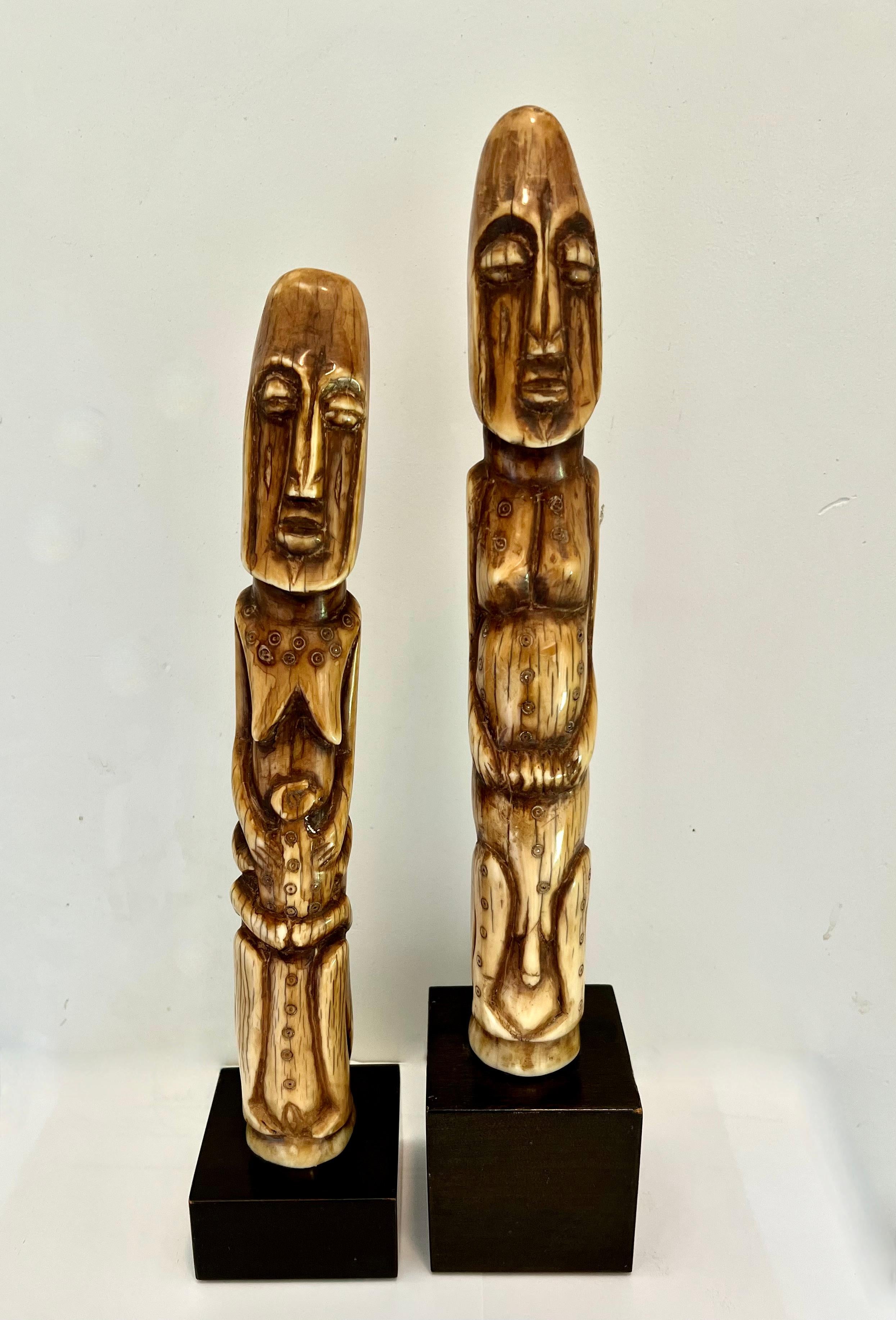 Pair of African Carved Bone Fertility Sculptures on Wooden Base For ...