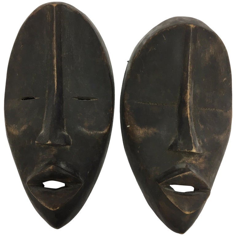 Pair of African Mid-Century Modernist Decorative Man and Woman Masks ...