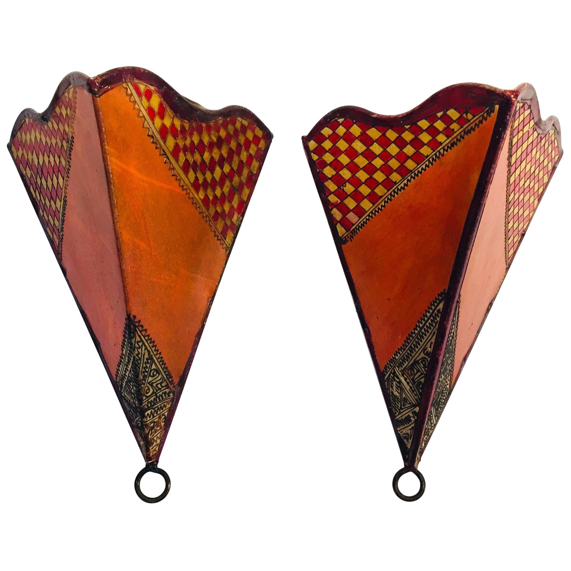 Pair of African Tribal Art Parchment Wall Shade Sconces in Safran and ...