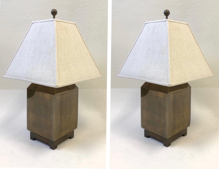 Pair of Aged Brass Table Lamps by Mastercraft at 1stDibs