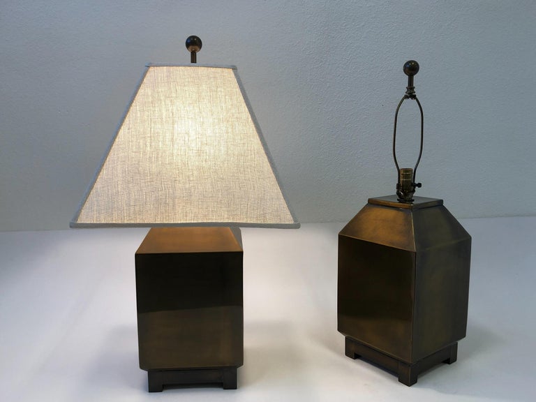 Pair of Aged Brass Table Lamps by Mastercraft at 1stDibs