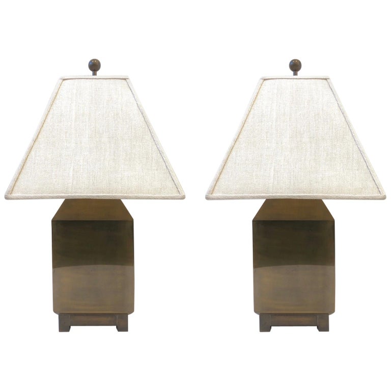 Pair of Aged Brass Table Lamps by Mastercraft at 1stDibs