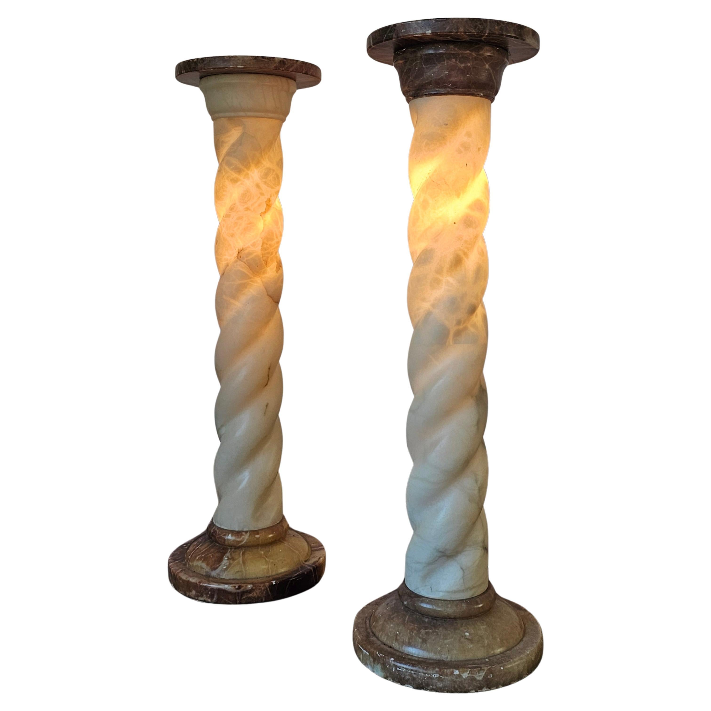 Pair of Alabaster and Marble Twisted Column shaped floor lamps, France ...